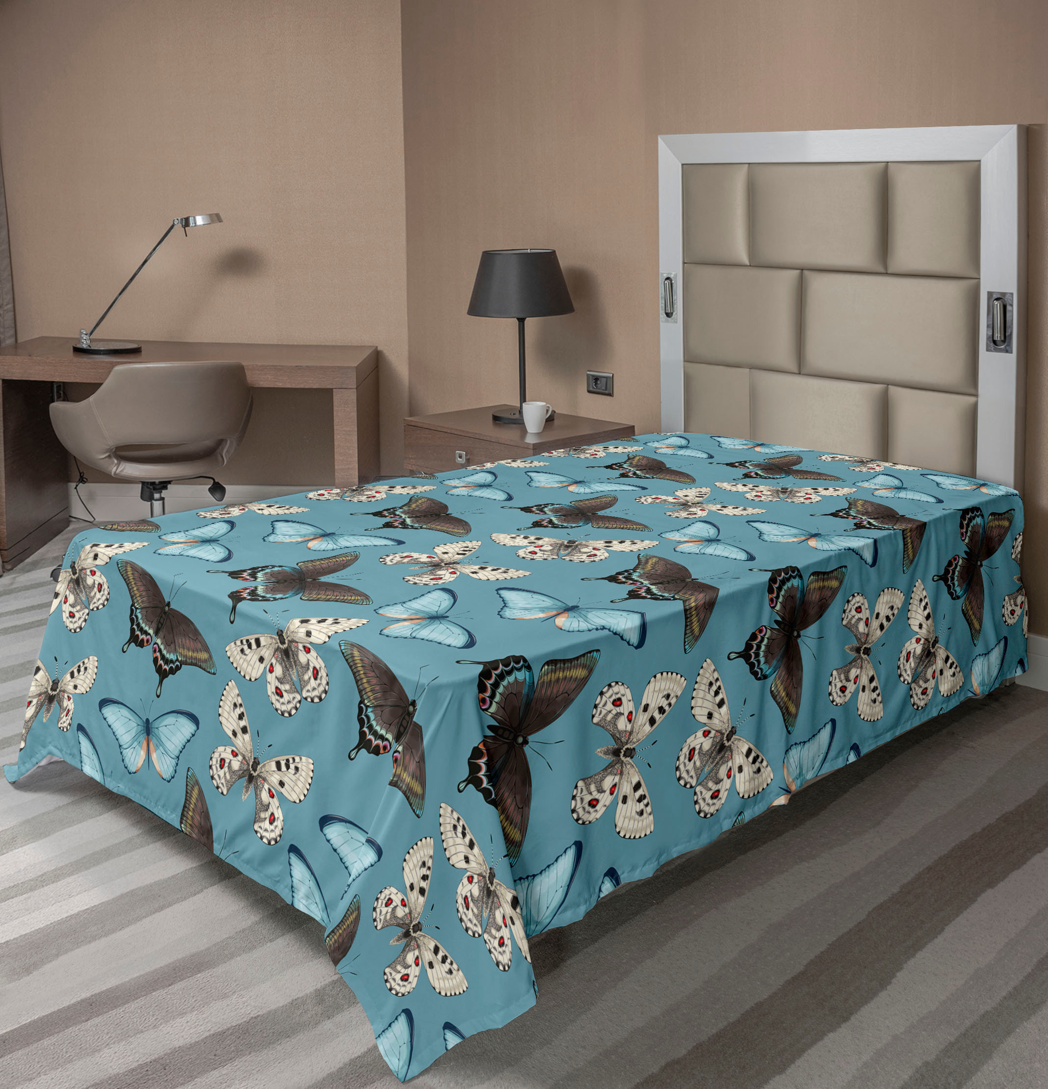 Ambesonne Spring Flat Sheet Colorful Butterflies Plot Seal Brown and ...
