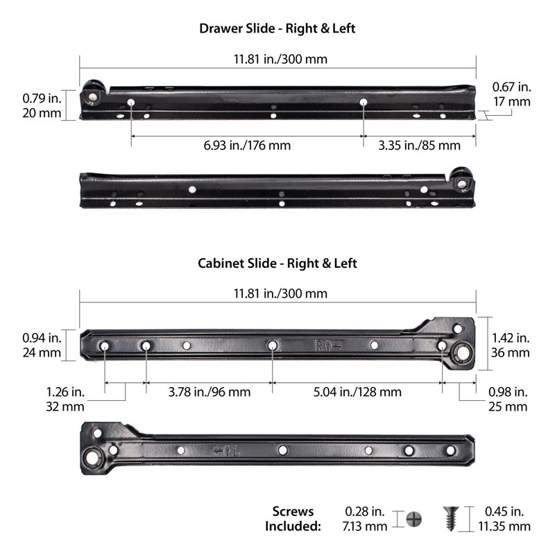 Ameriwood Home 3/4 Extension 11.81'' Bottom Mount Metal Drawer Slide ...