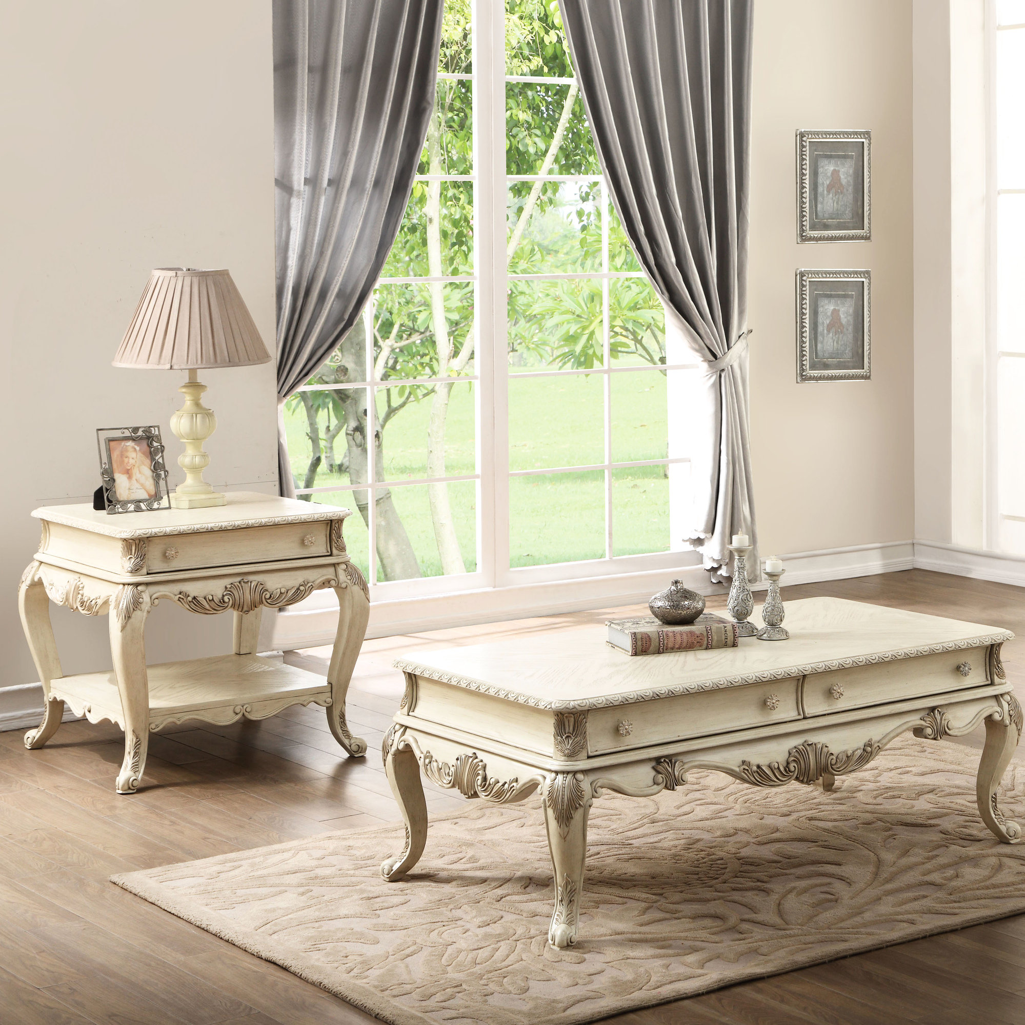 Banior Appealed Antique White End Table With Spacious Drawer And Bottom ...