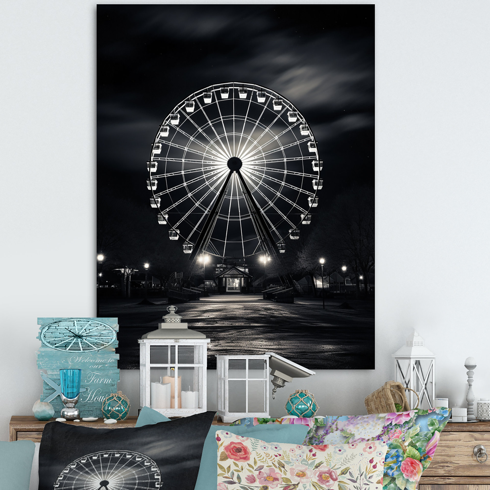 Latitude Run® Black Ferris Wheel Midnight Carousel I - Cityscapes ...