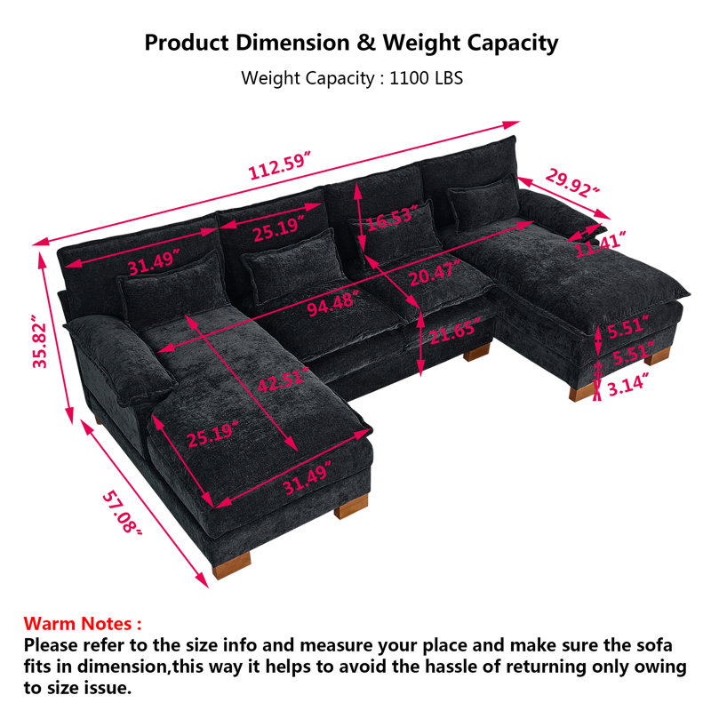 Latitude Run® 112" U Shaped Modern Chenille Sectional Sofa | Wayfair