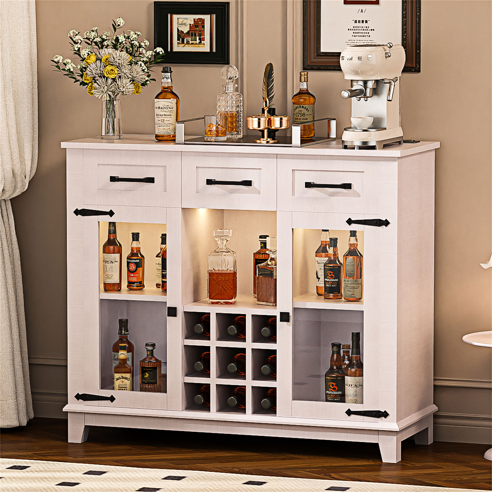 Gracie Oaks Farmhouse Sideboard Buffet Coffee Bar Cabinet Storage ...