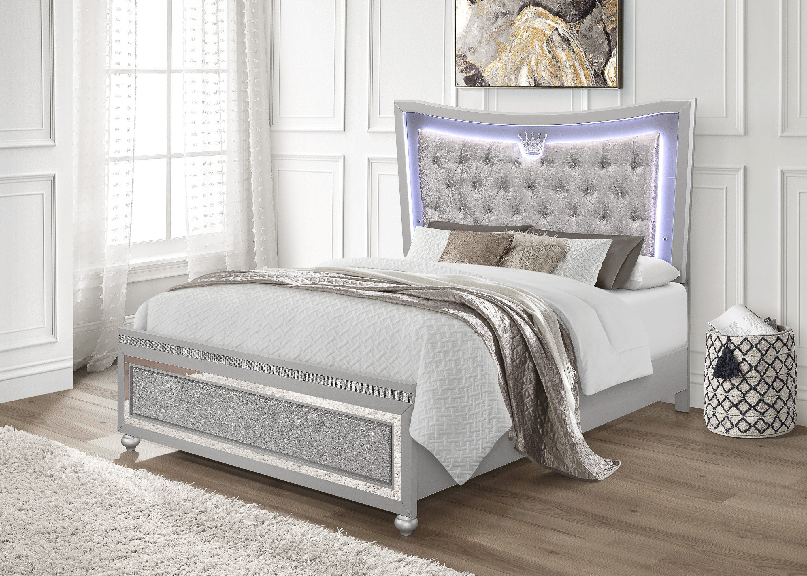 House of Hampton® Tufted Low Profile Panel Bed with Headboard Lighting ...