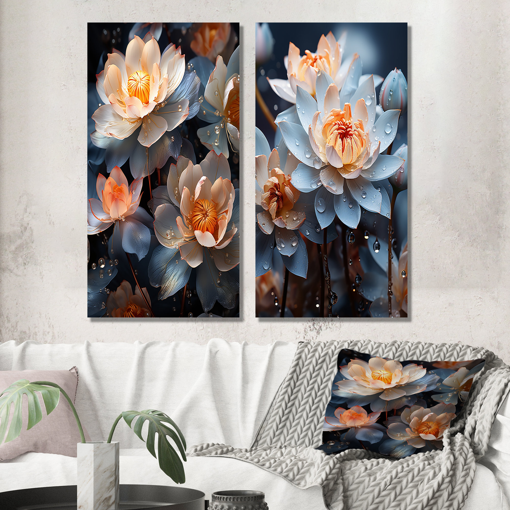 Bungalow Rose Beautiful Rainy Lotus Dance - Lotus Wall Decor Set Of 2 ...