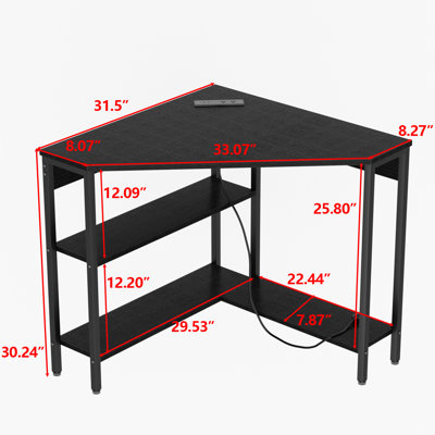 17 Stories Hatal Corner Desk with Outlets & USB Ports, 90 Degree ...