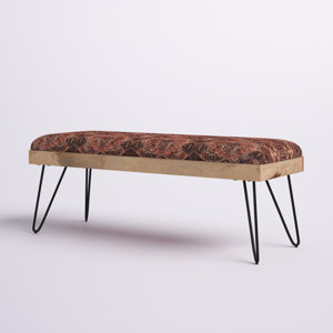 Mistana™ Chesser Upholstered Metal and Mango Wood Backless Bench ...