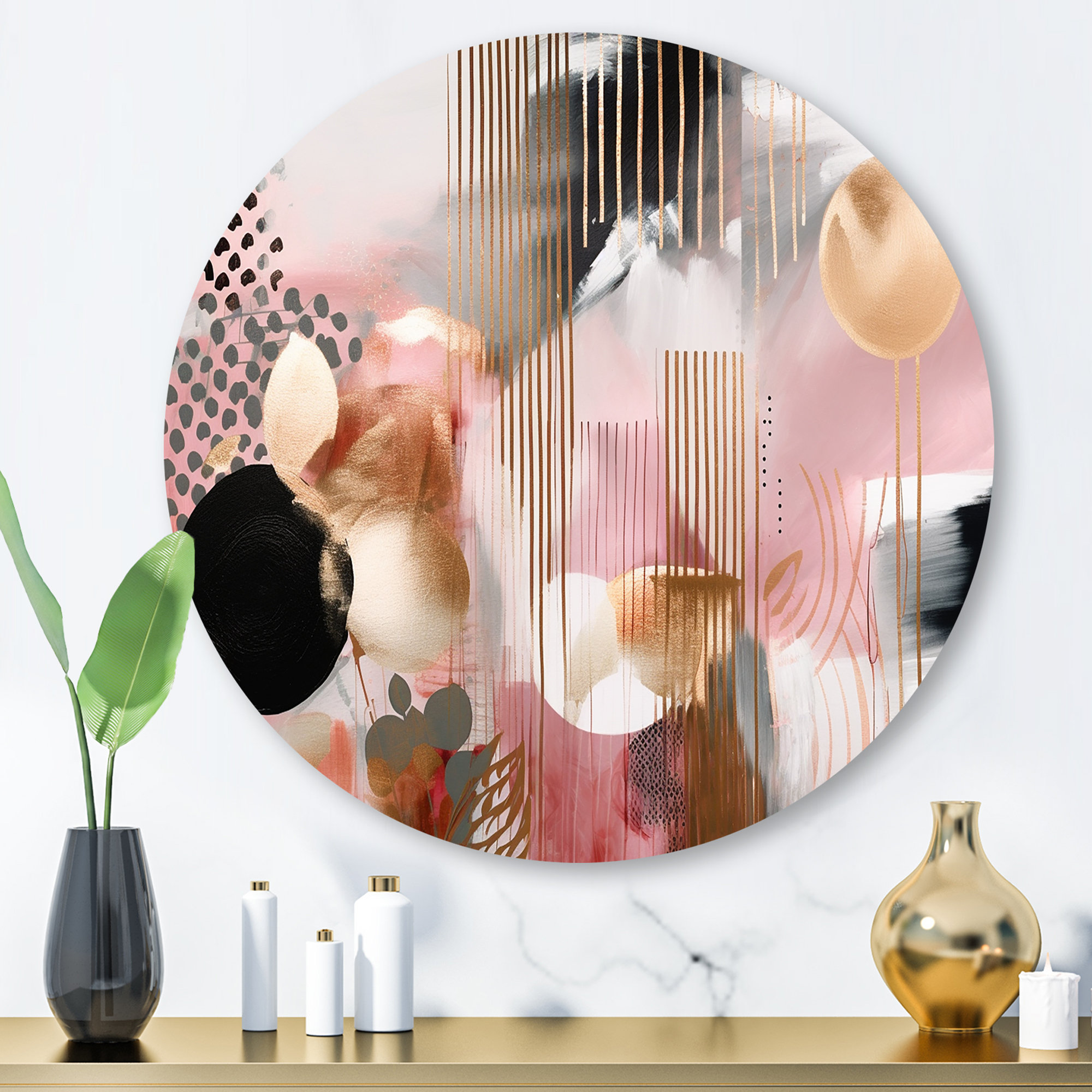 Mercer41 Pink Gold Lines Scenery I - Abstract Modern Shapes ...