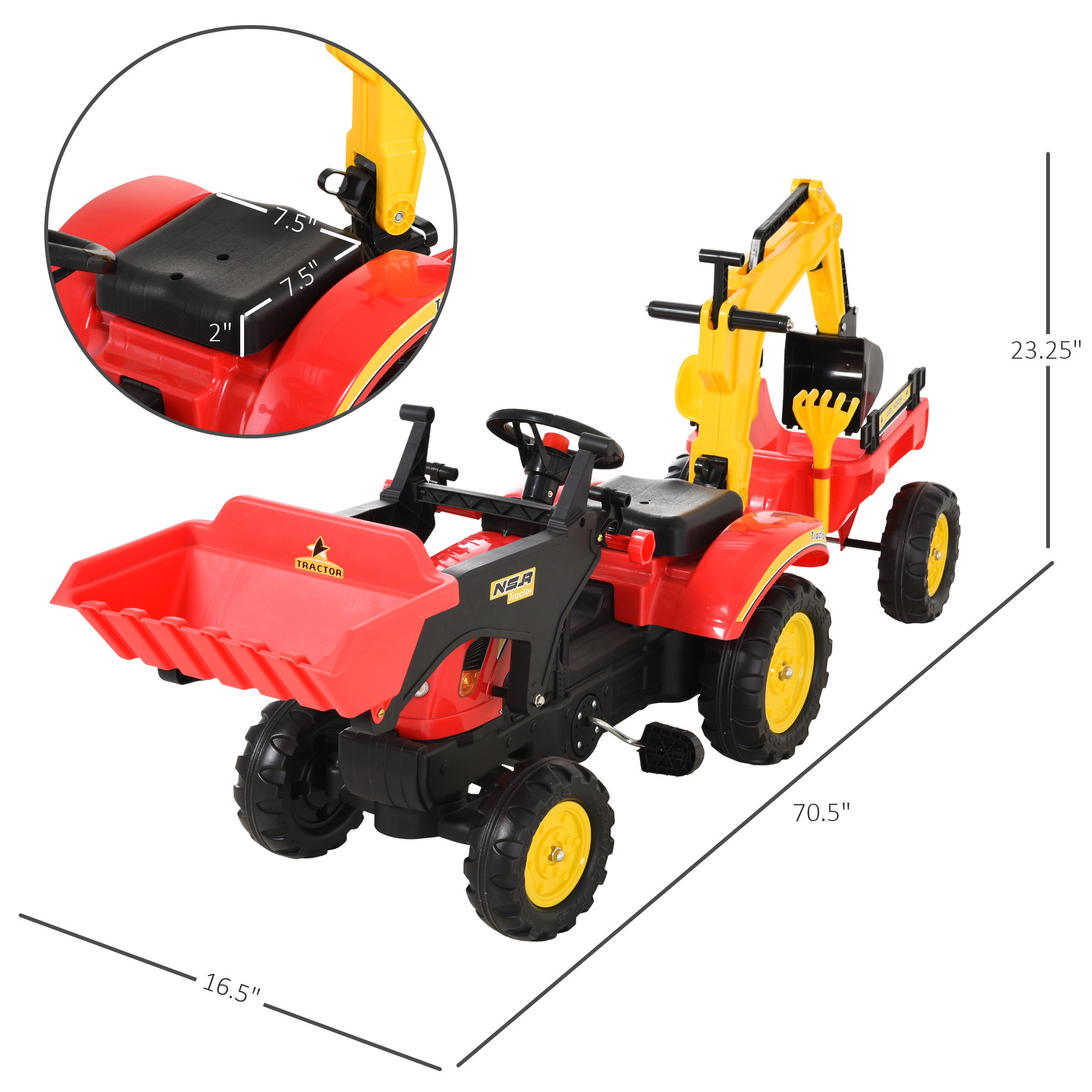 Aosom Ride-On Excavator Construction Equipment Toy with Front Dirt ...