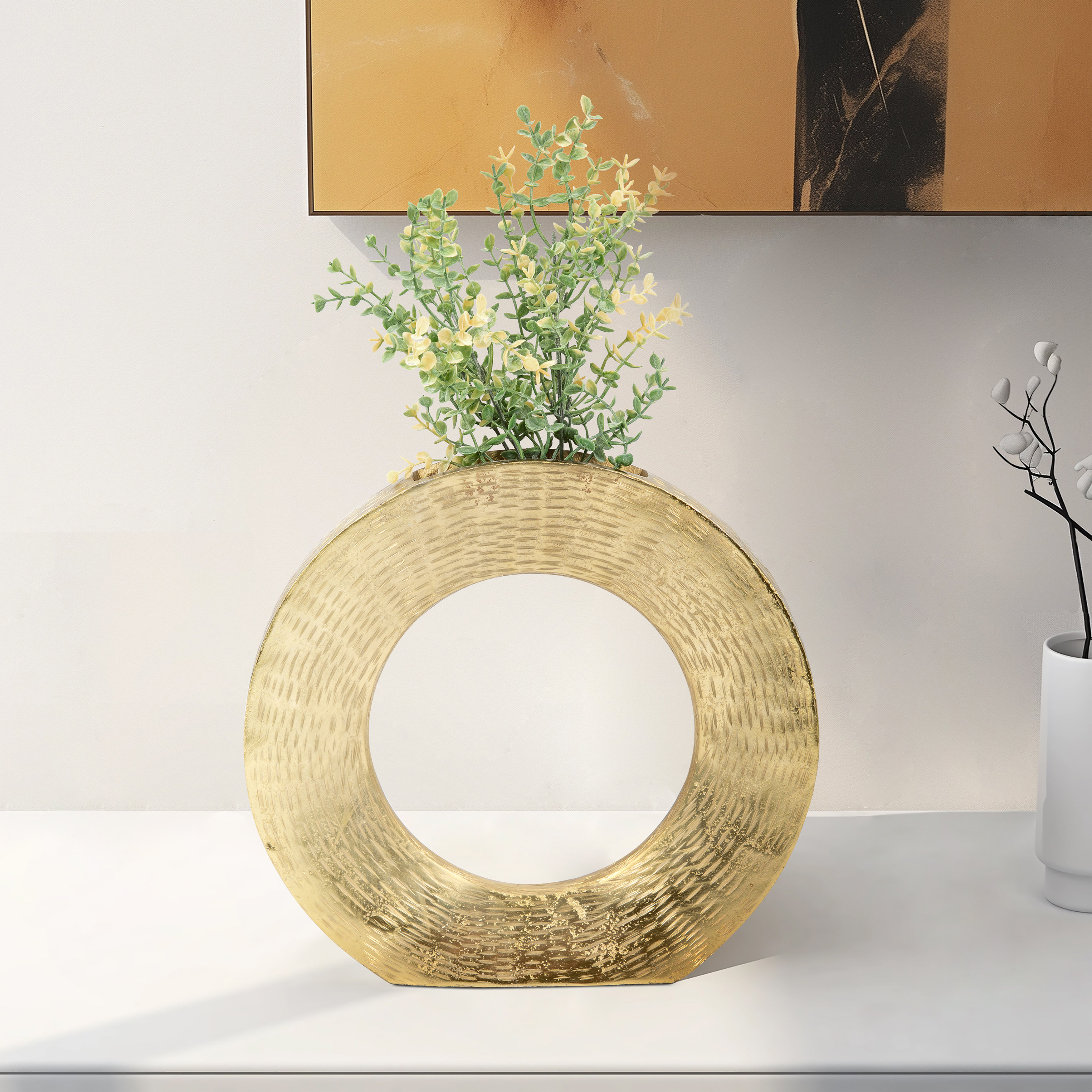Mercer41 Aluminum Vase with Circular Cut-Out Design and Textured ...