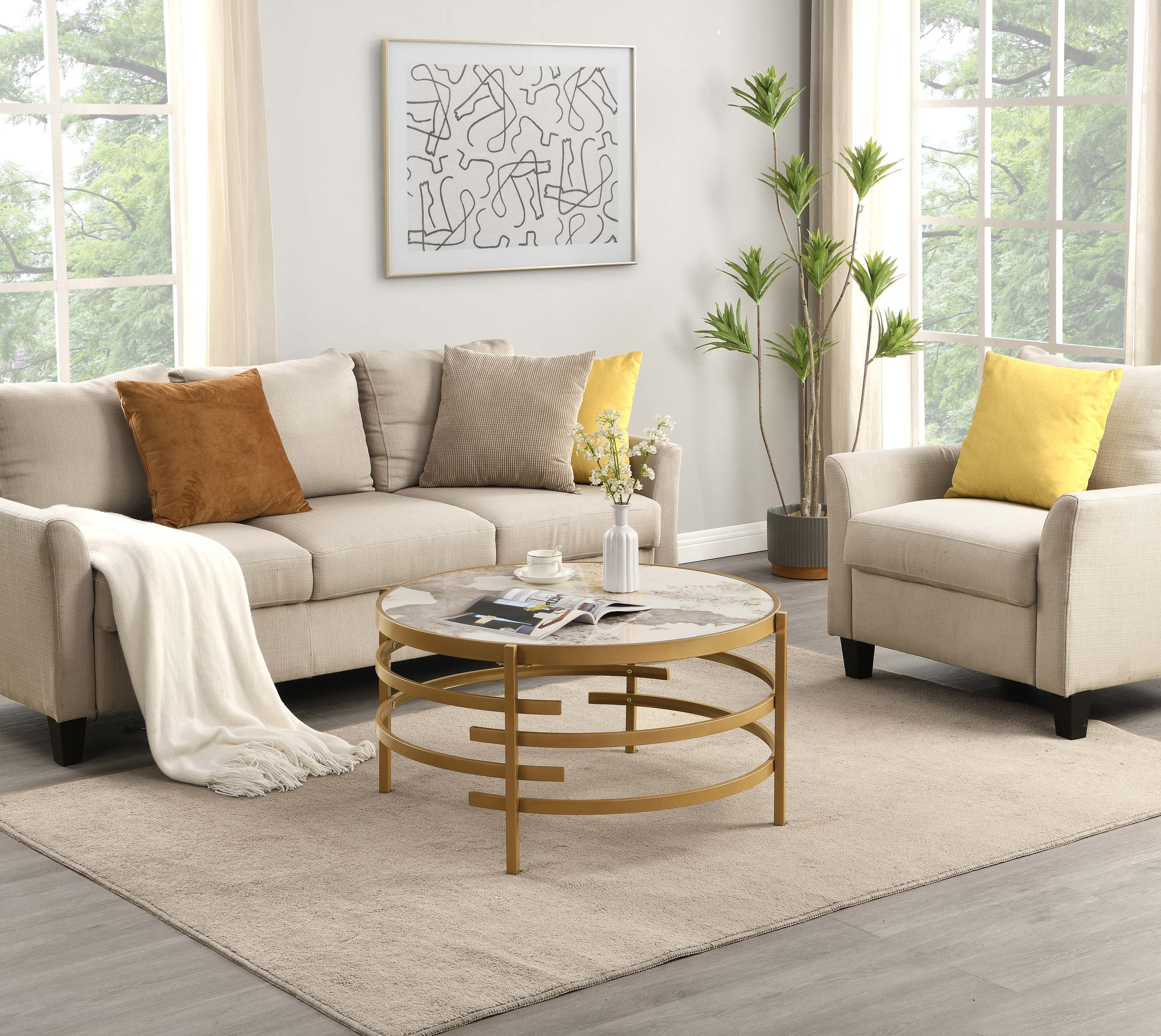 Mercer41 Coffee Table With Sintered Stone Top&Sturdy Metal Frame ...