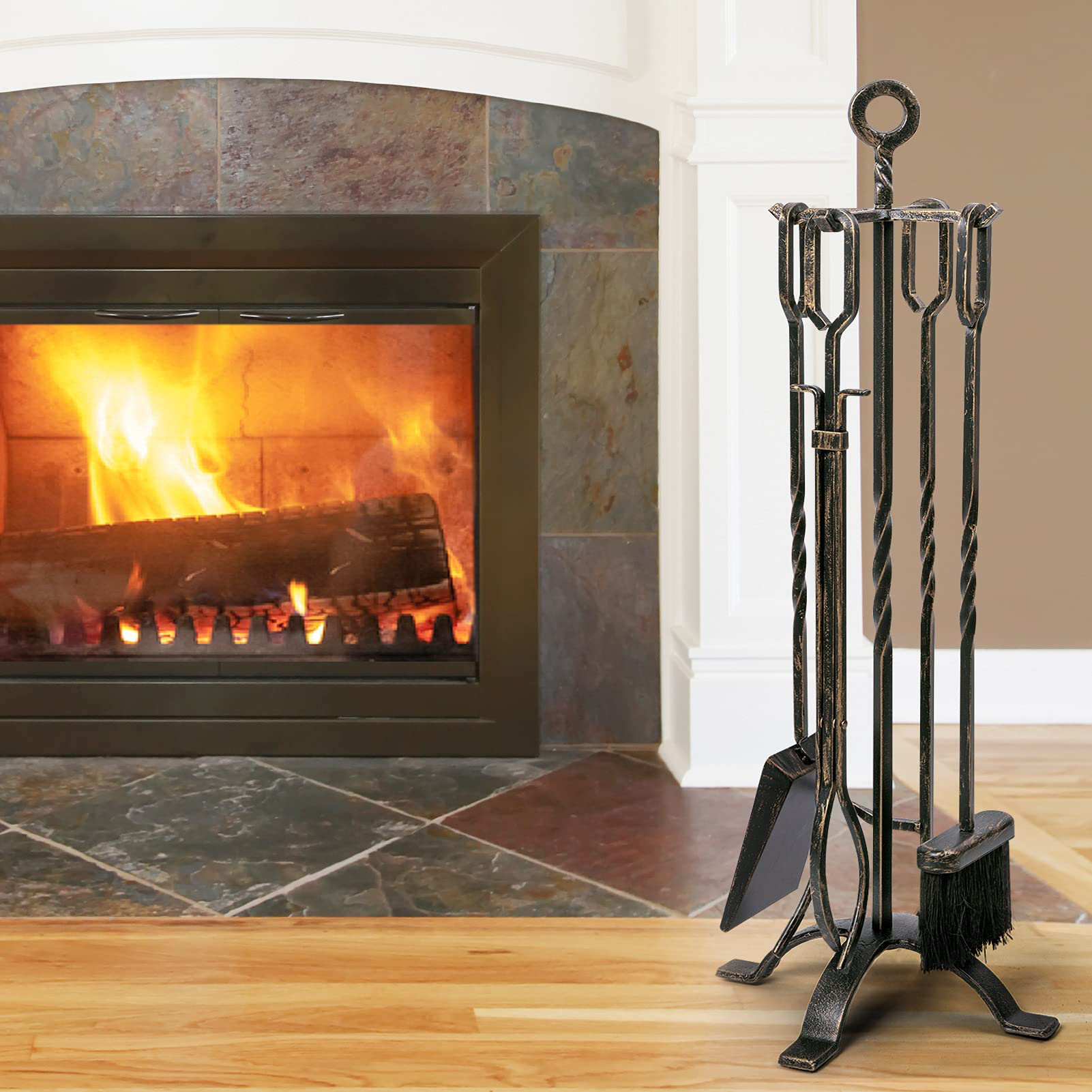 Red Barrel Studio® 5 Pieces Fireplace Tools Sets Wrought Iron Fireplace ...