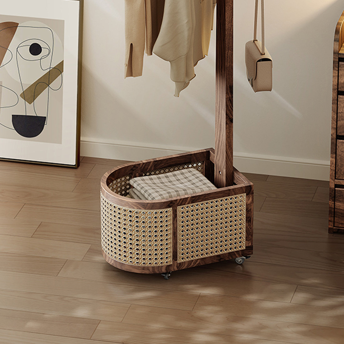 PPEDKS Walnut Coat Rack with Wheels Multi-functional | Wayfair