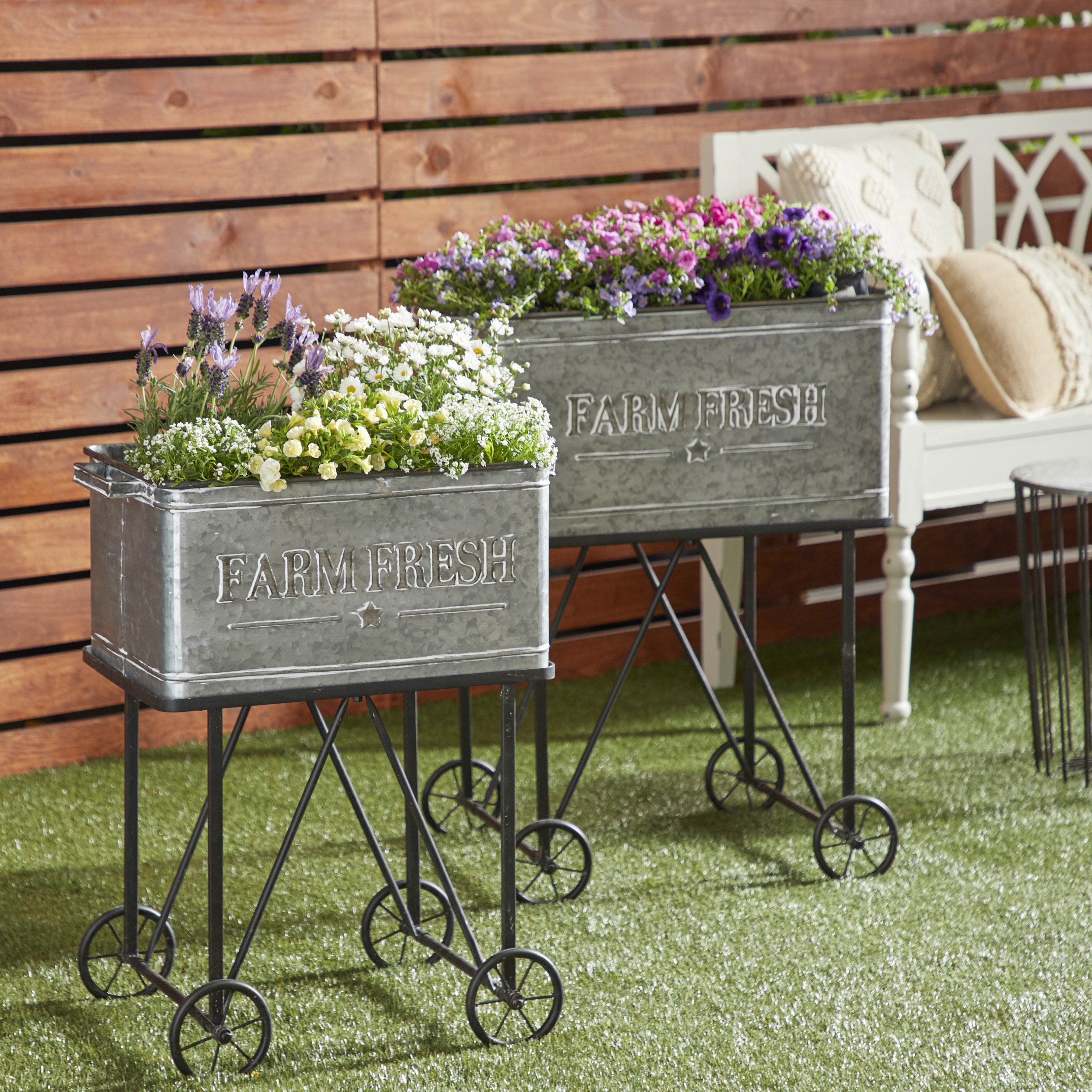 Rosalind Wheeler Aelia 2 - Piece Galvanized Steel Elevated Planter Set ...