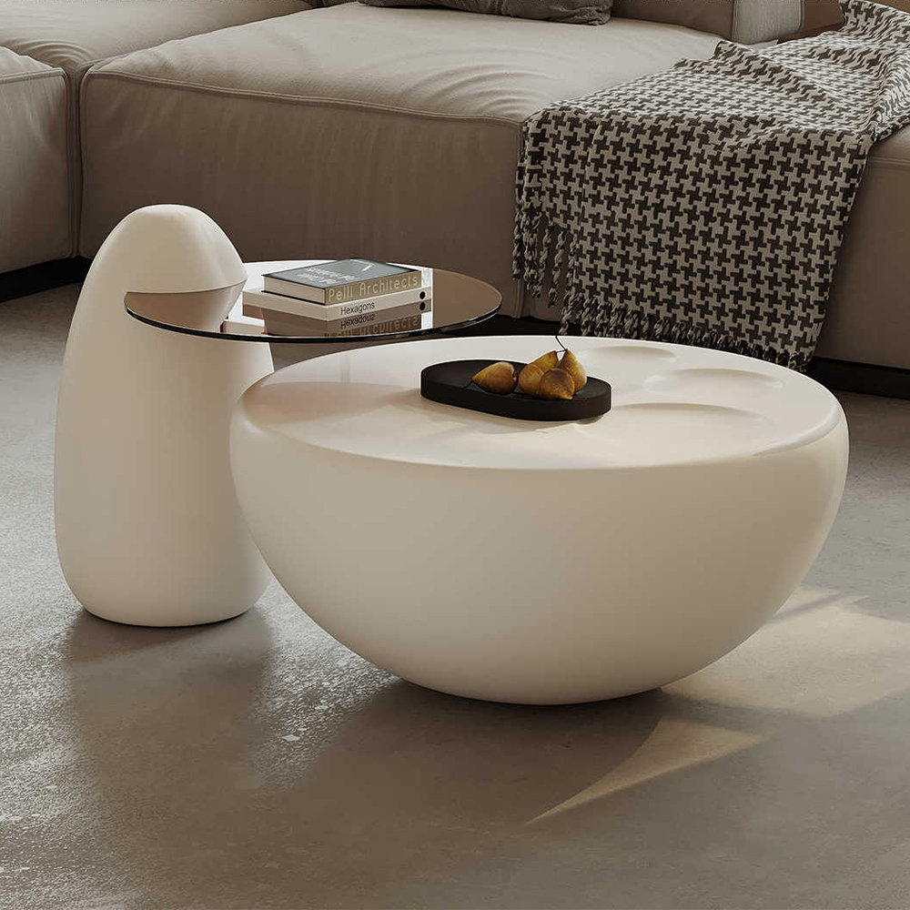 Orren Ellis Dantas Round Cute Cream Coffee Table for Living Romm ...