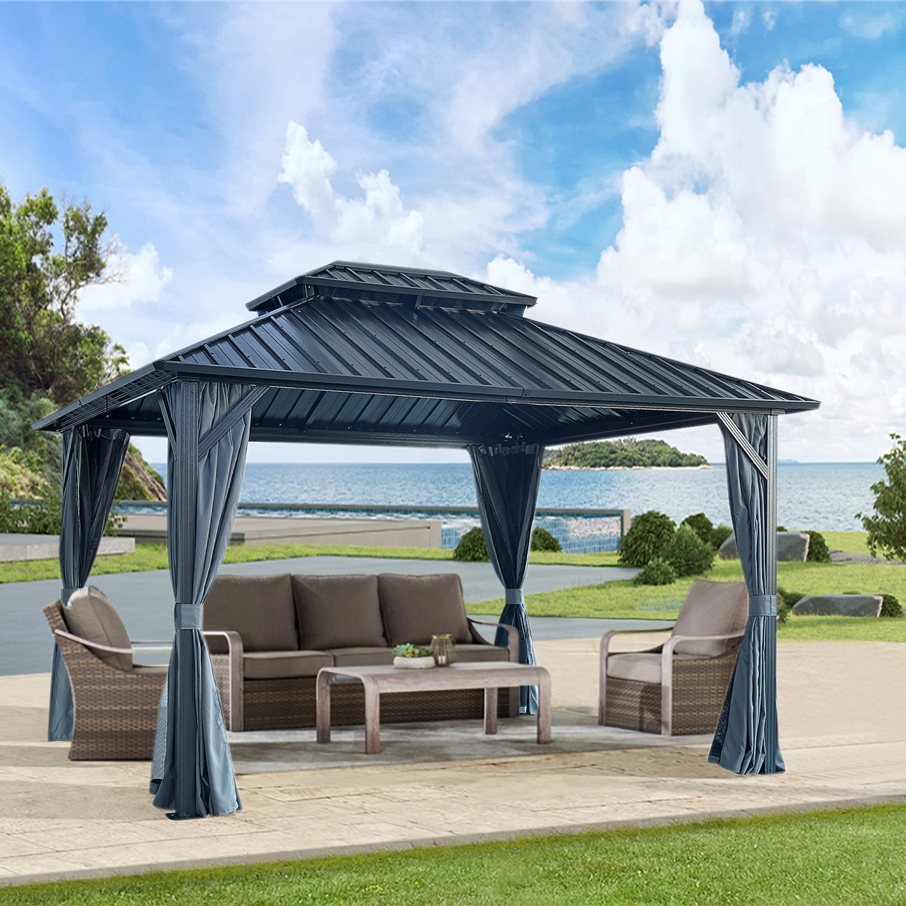 Fu Owner 10' X 12' Hardtop Gazebo with Galvanized Steel Double Roof ...