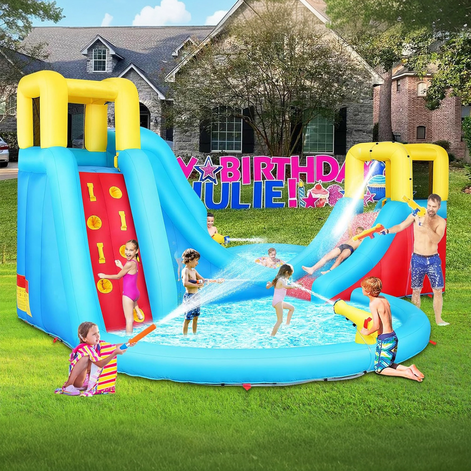 DreamDwell Home 15.5'x14.56' Large Inflatable Water Slide Park Kids ...