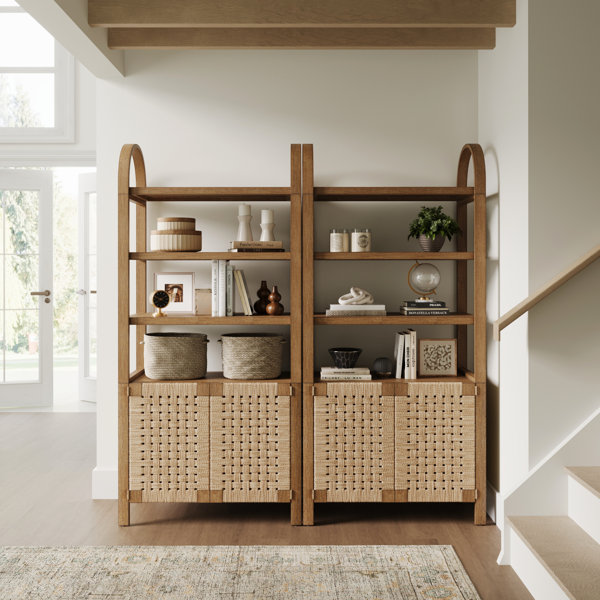 Nathan James Arched Bookcase Cabinet With Seagrass Doors - Wayfair Canada