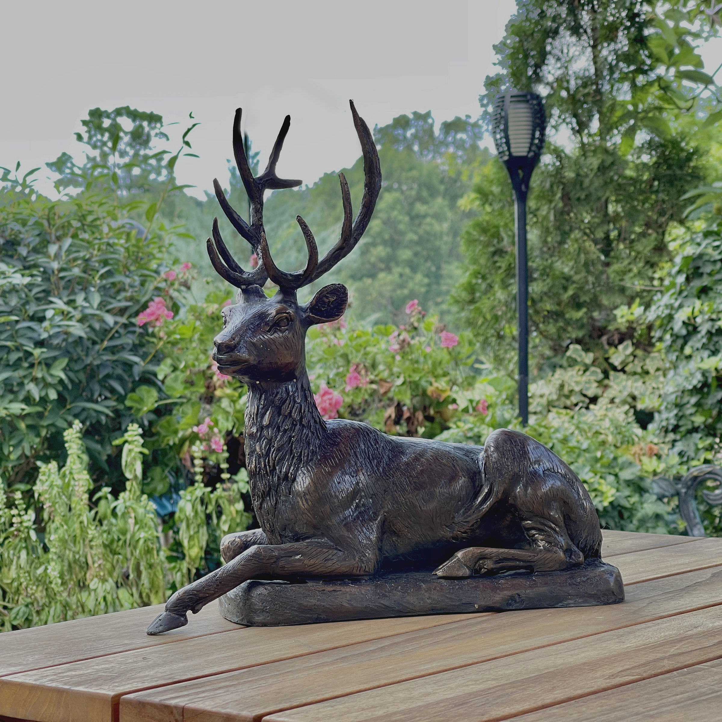 Metropolitan Galleries Bronze Sitting Deer on Base Table Top Sculpture ...