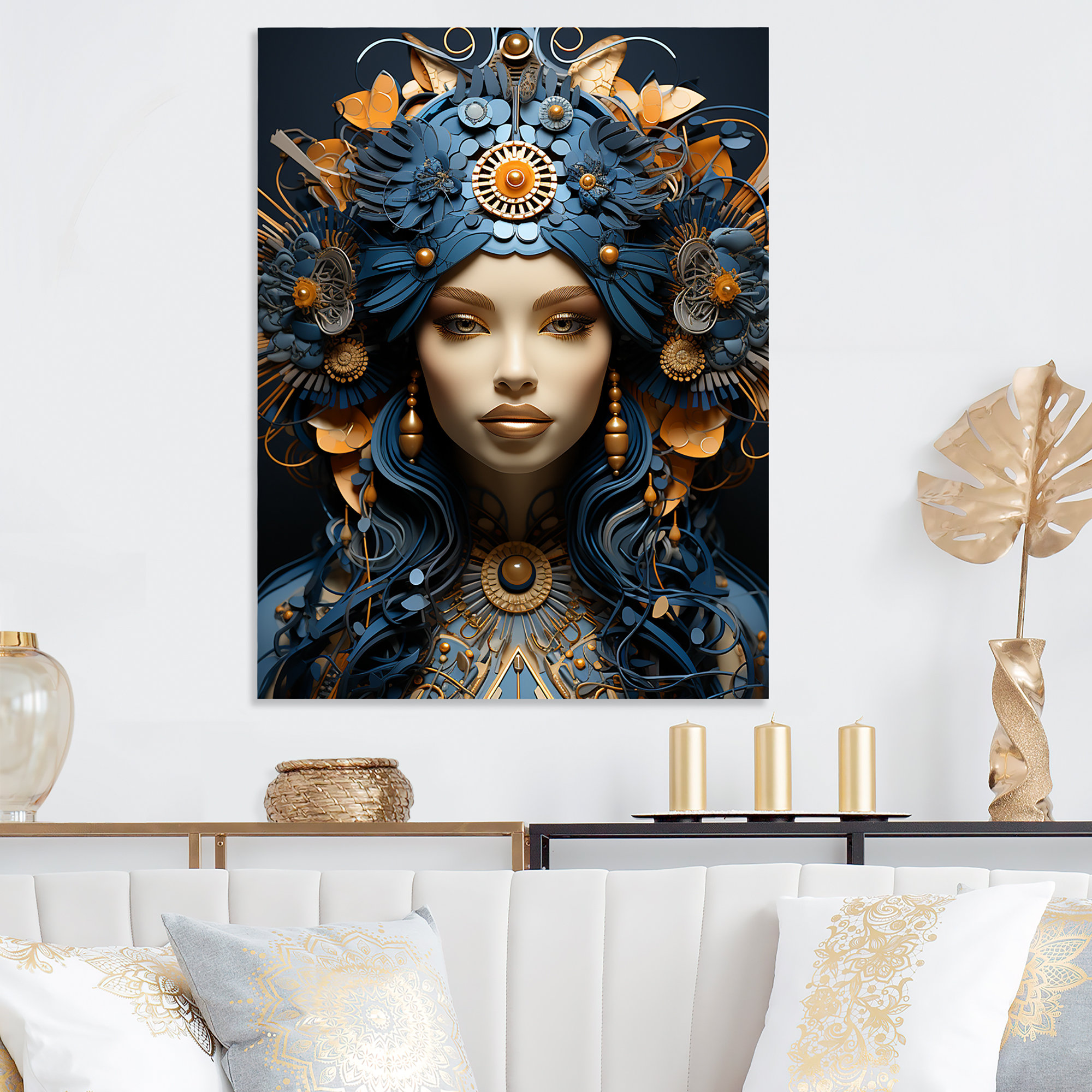 Lark Manor Gold And Blue Woman Goddess Portrait III - Woman Goddess ...