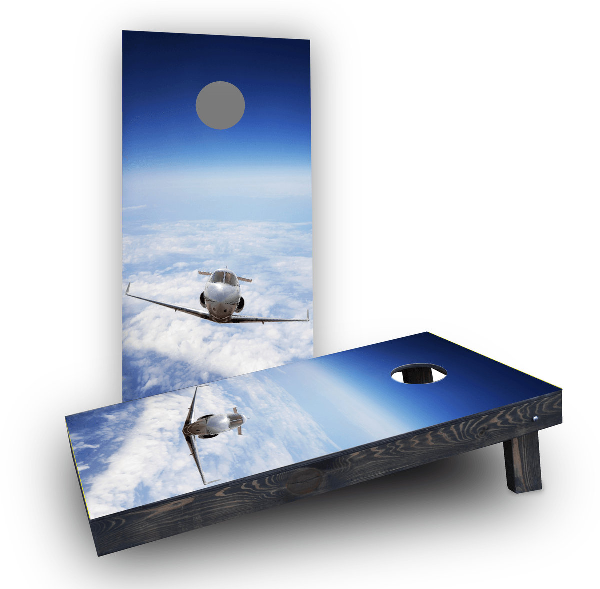 Custom Cornhole Boards Private Jet Flying Above the Clouds Cornhole ...