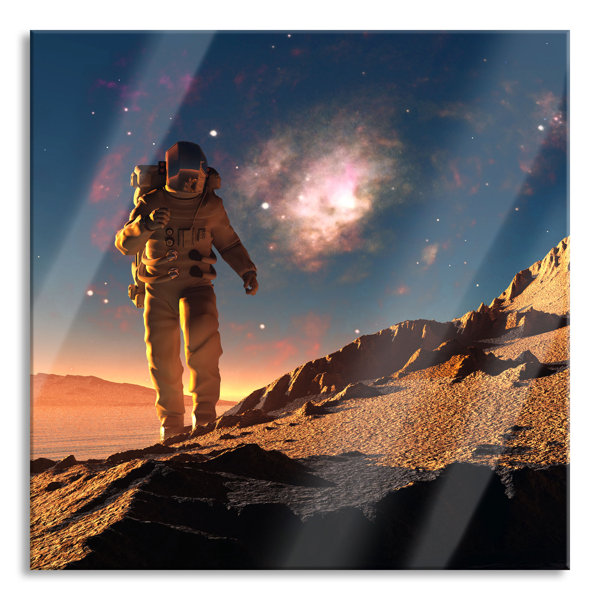 Brayden Studio Man Climbs On The Moon - No Frame Print on Glass ...