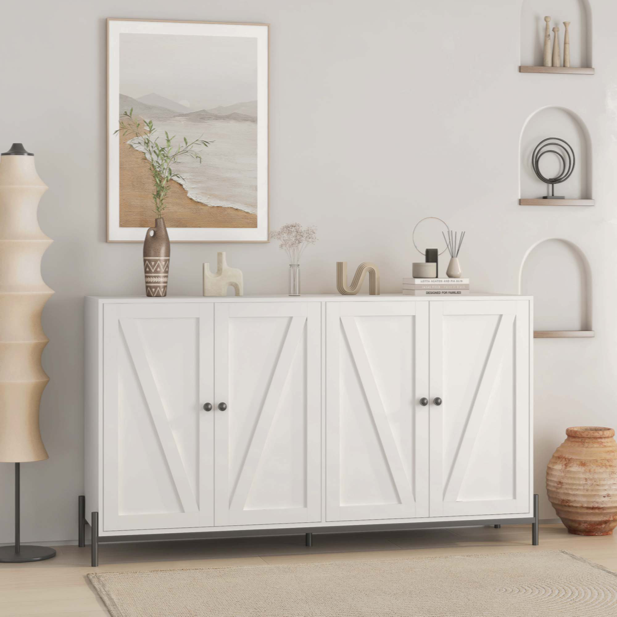Gracie Oaks Storage Cabinet Buffet Cabinet With 2 Cabinet, 4 Doors ...