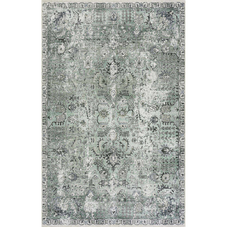 Alcott Hill® Tiltonsville Machine Washable Boho Damask Green Area Rug ...