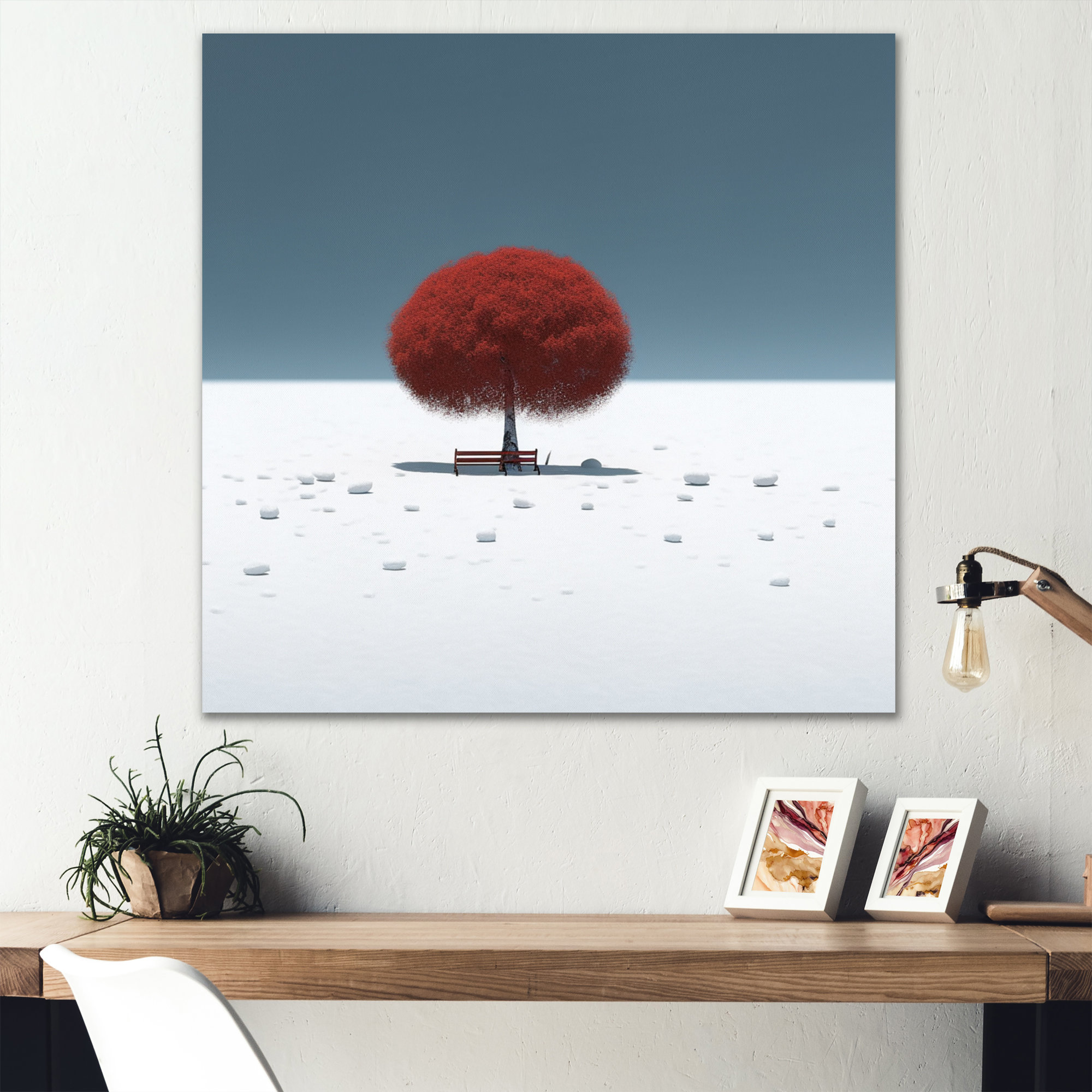Red Barrel Studio® Kerben Red Tree And Bench In Snow II On Canvas Print ...