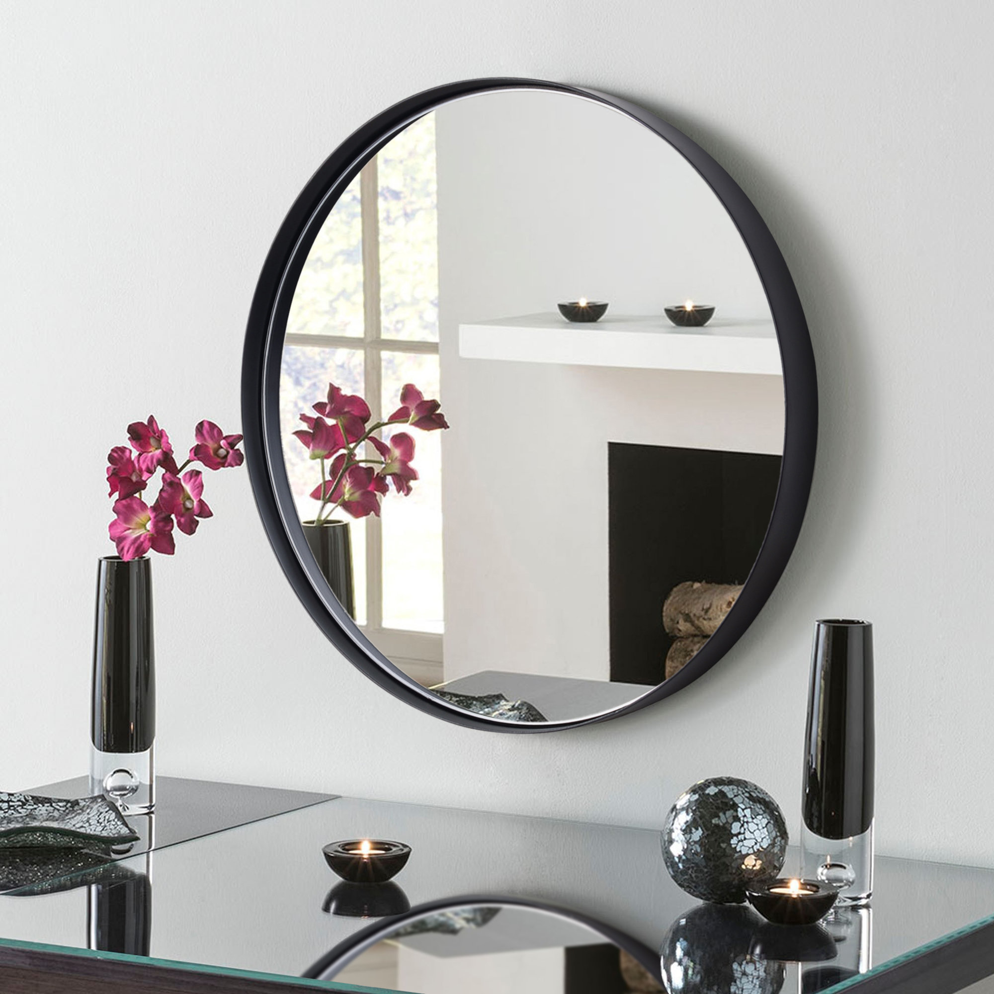 17 Stories Modern Round Wall Mirror Bathroom Vanity Mirror Accent ...