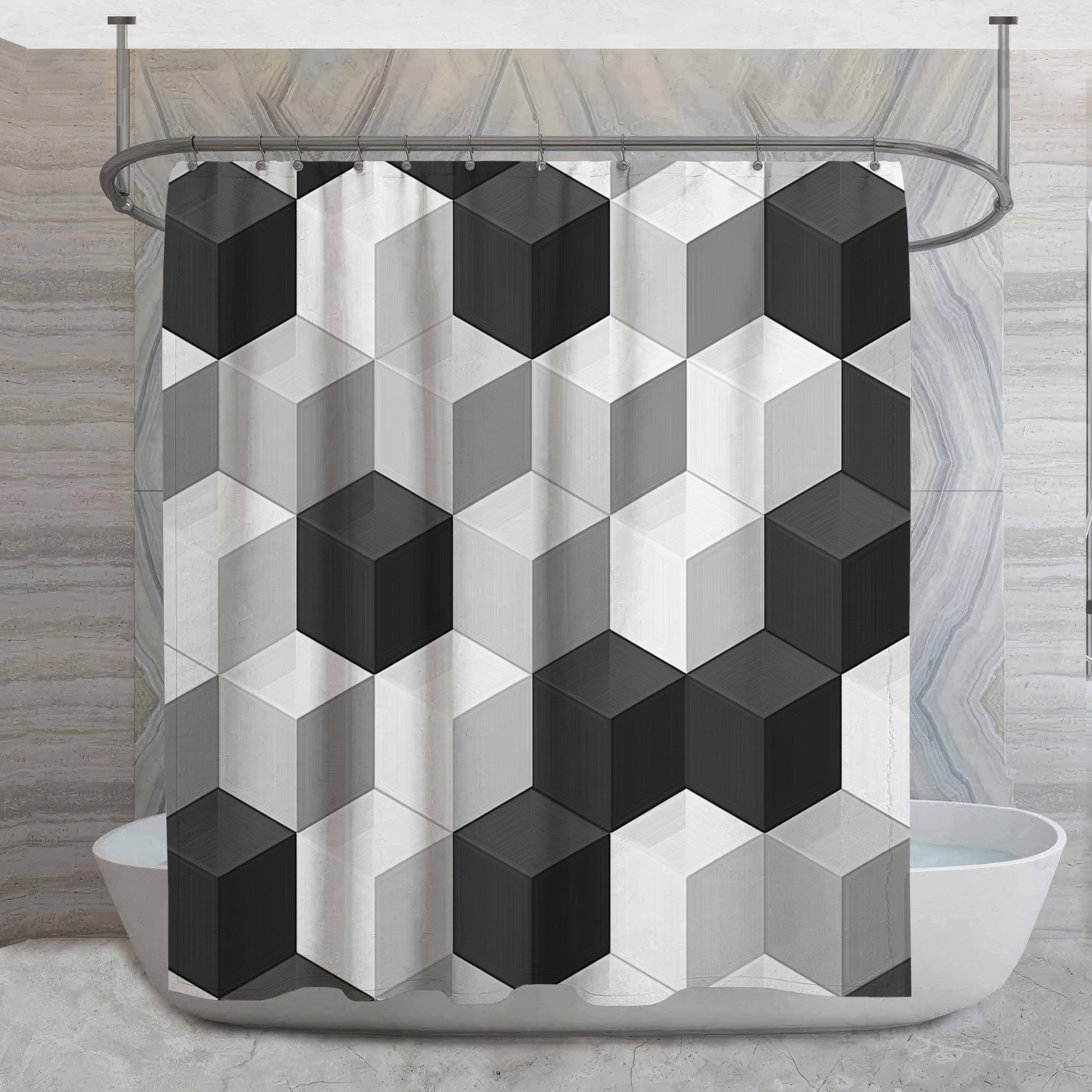 17 Stories Cube Pattern Shower Curtain - Abstract Bathroom Decor ...