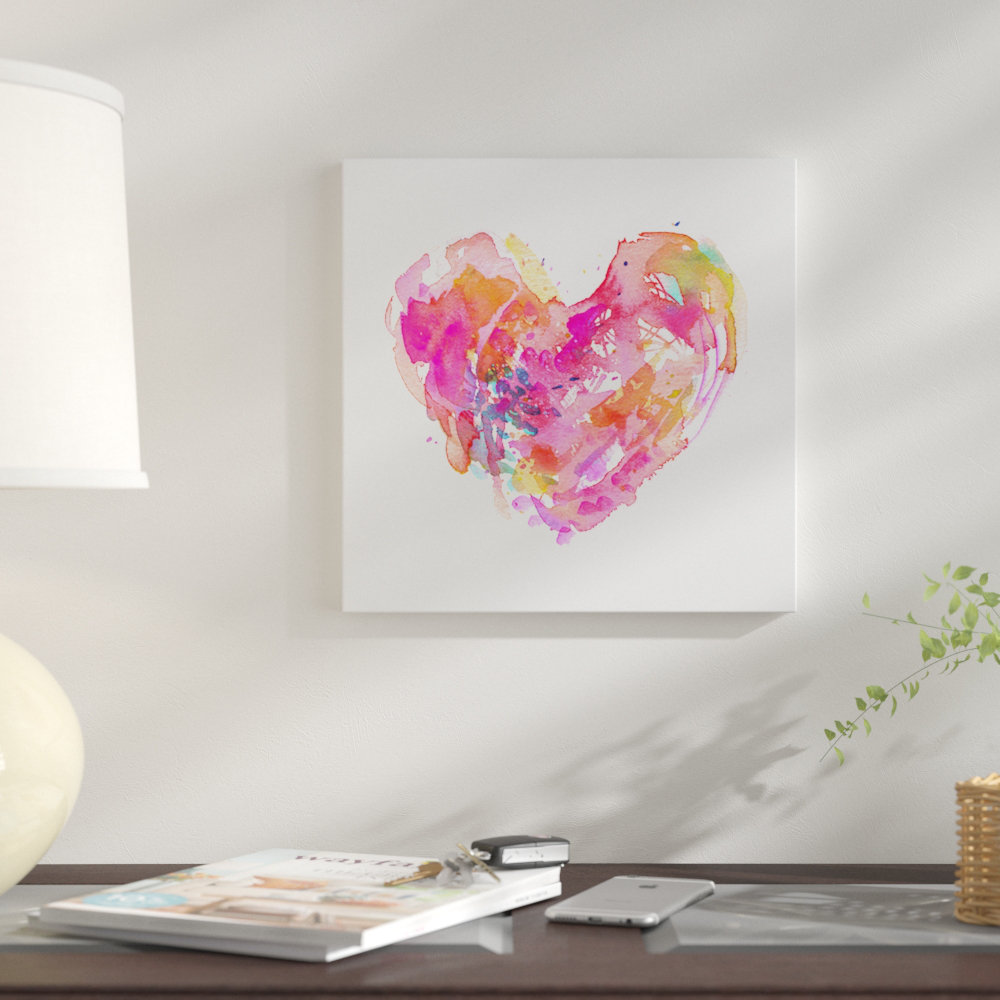 East Urban Home 'Messy Heart' Watercolor Painting Print on Wrapped ...