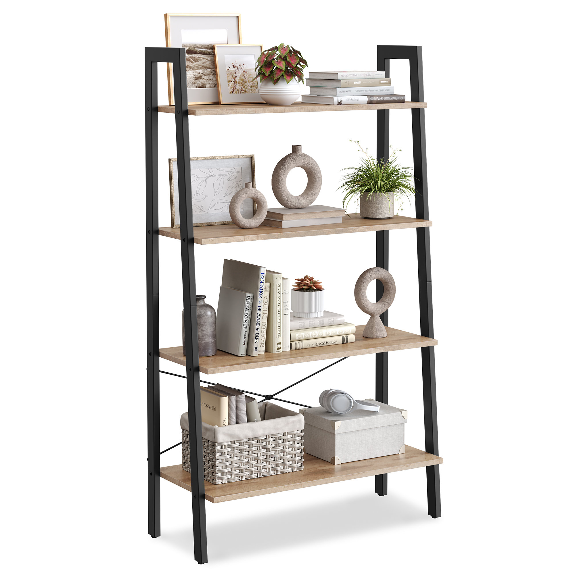 17 Stories 4-Tier Bookshelf, Storage Rack, Bookcase With Steel Frame ...