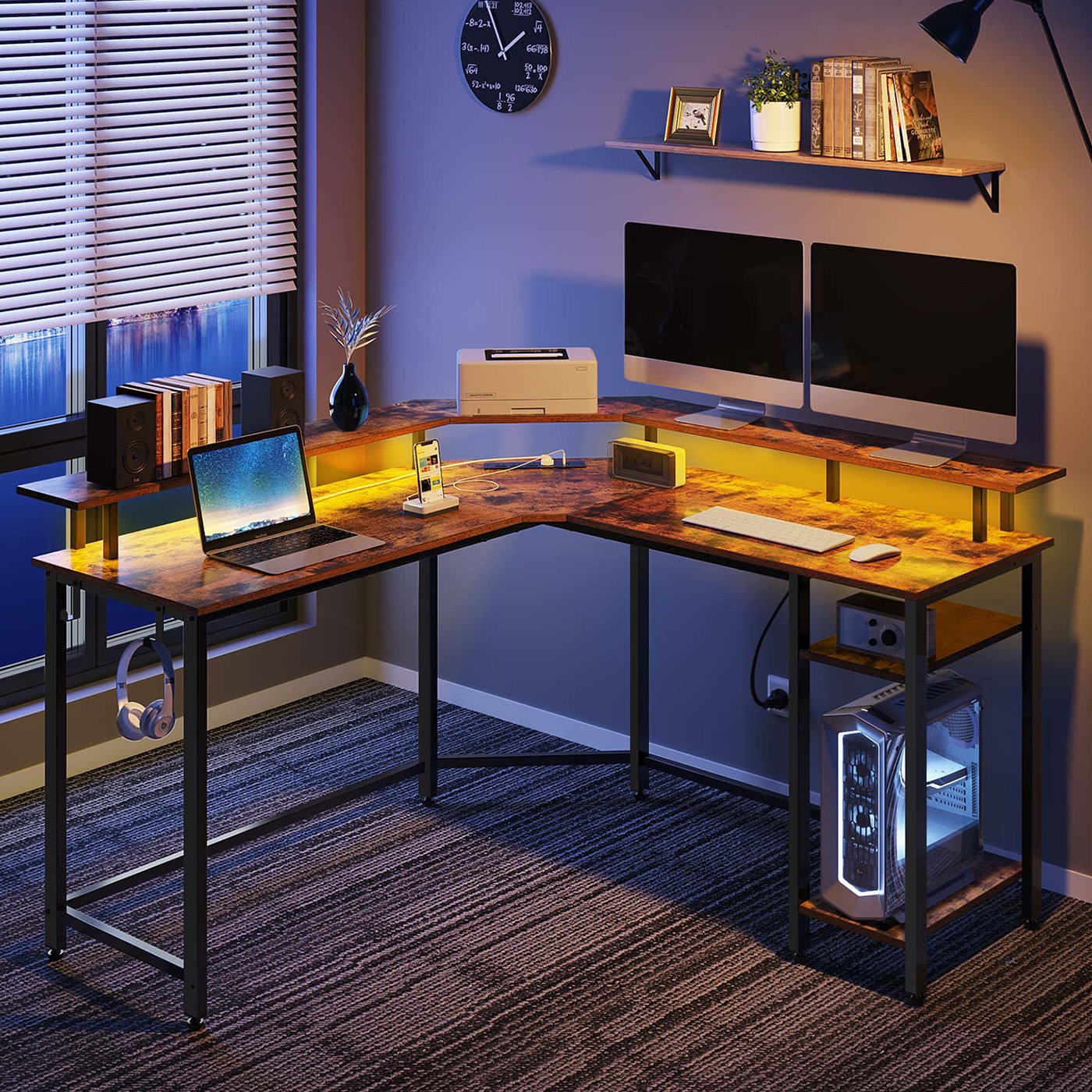 17 Stories L-Shaped Metal Base Computer Desk;Standing Desk;Executive ...