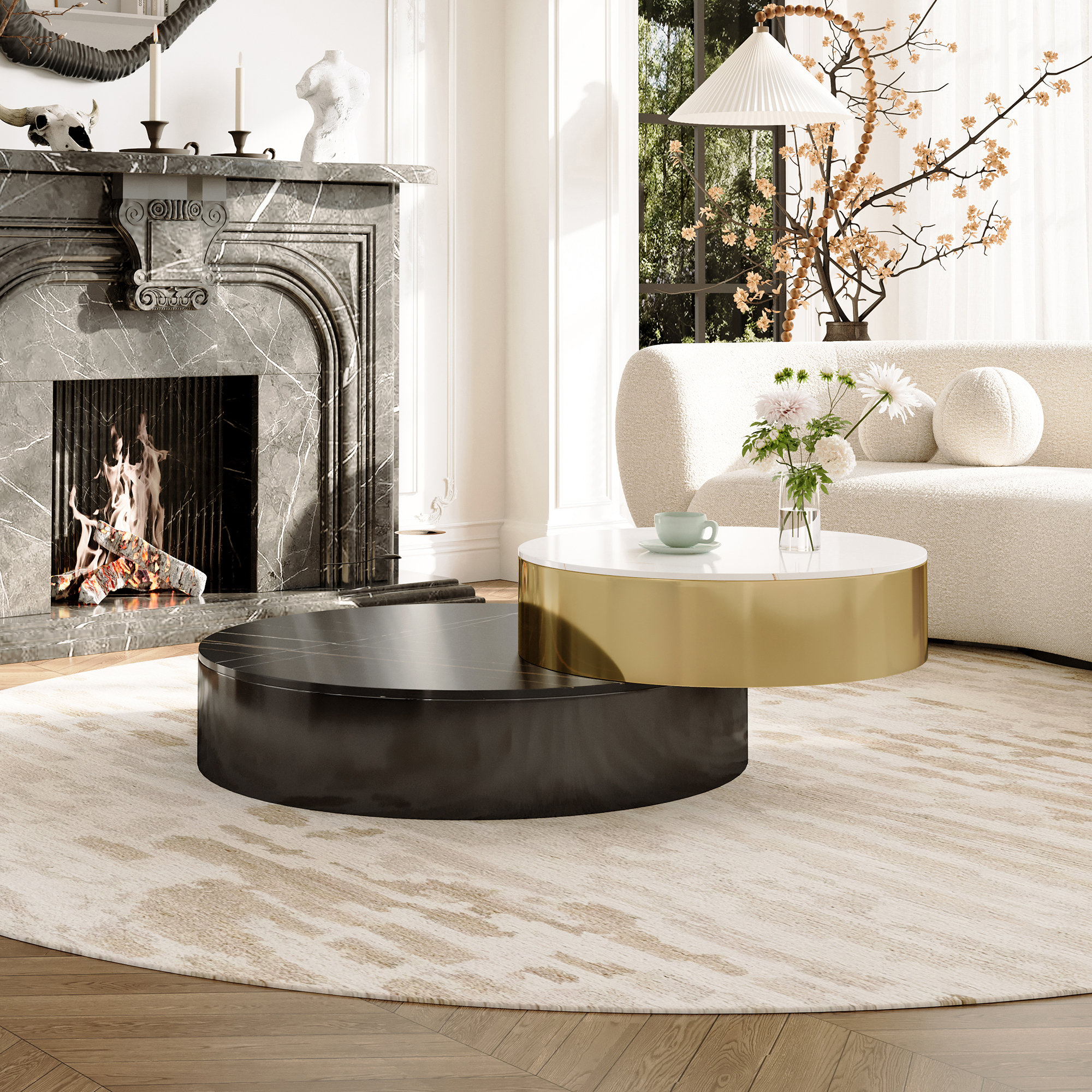 Everly Quinn Modern Luxury Rotating Two-Tier Coffee Table - Metal Frame ...