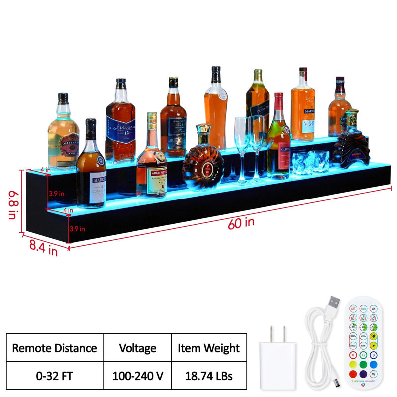Wrought Studio™ LED Lighted Liquor Bottle Shelf,LED Bar Shelves With ...