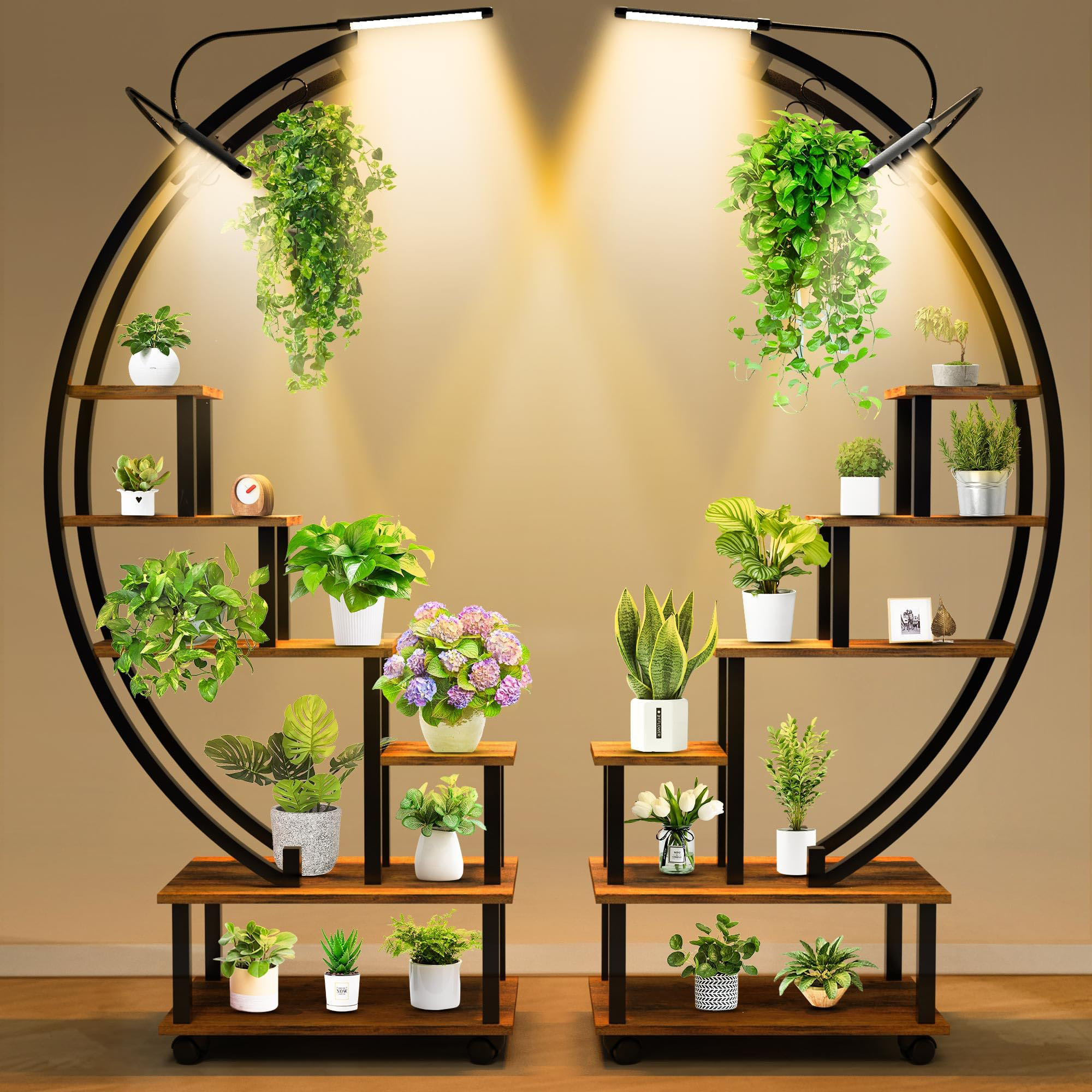 COAHAHA 6-Tier Indoor Plant Stand With Full-Spectrum Grow Light, Adjustable Moon Shape Design ...