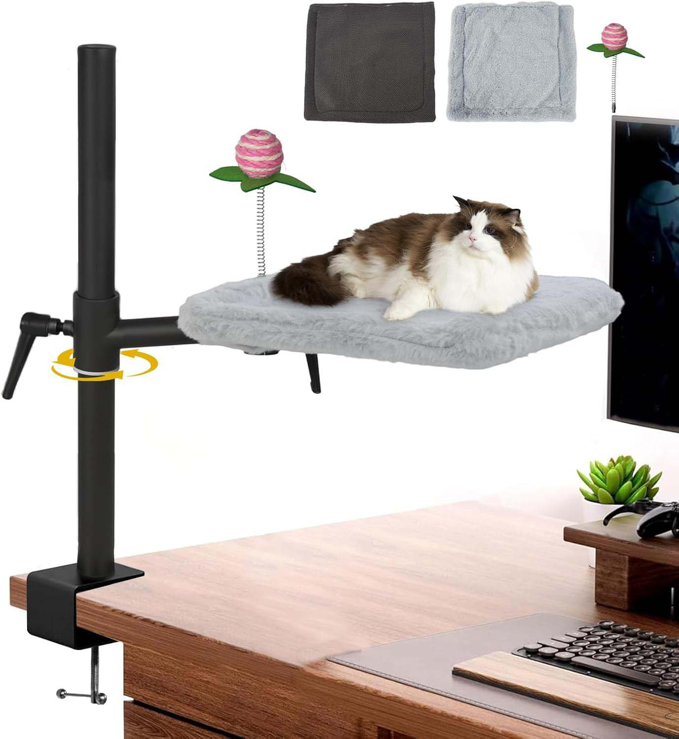 Archie & Oscar™ Cat Desk Bed - 360° Rotating & Adjustable, Soft Faux ...