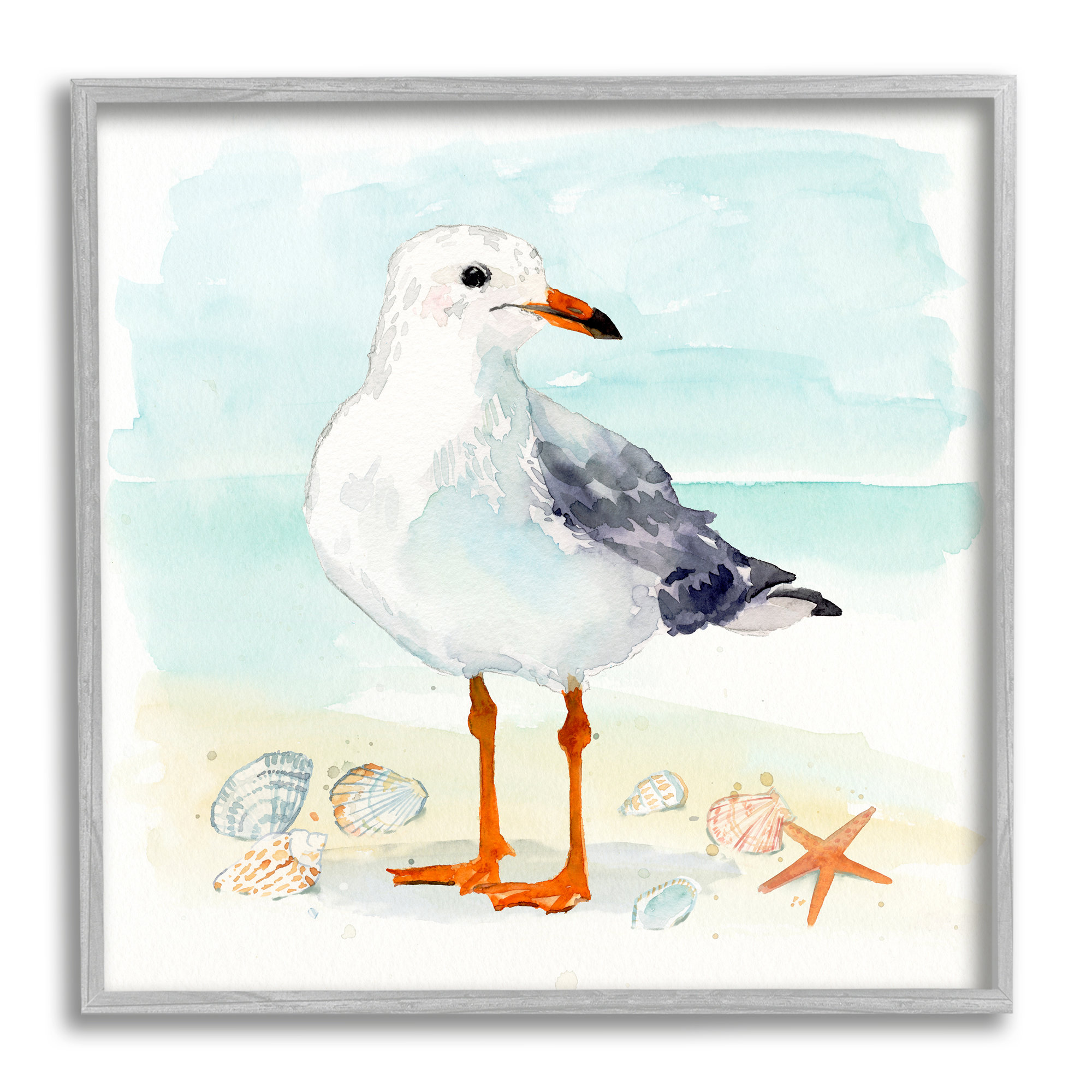 Stupell Industries Az-936-Framed Coastal Seagull And Shells On Canvas ...