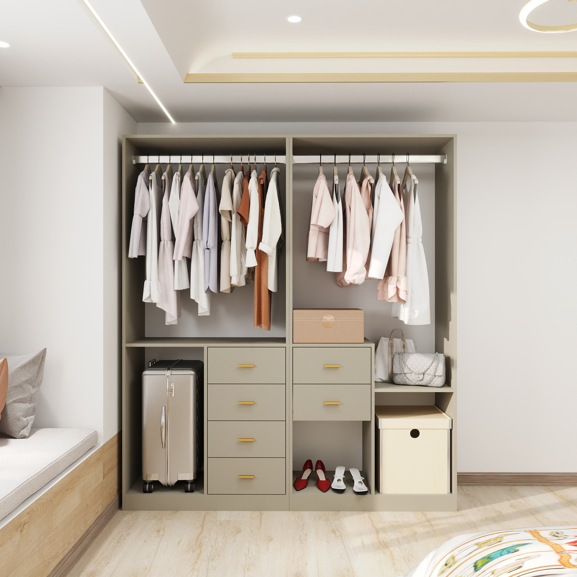 UrbEleg Modern Wooden Armoire Wardrobe Closet: 3 Shelves and 6 Drawers ...