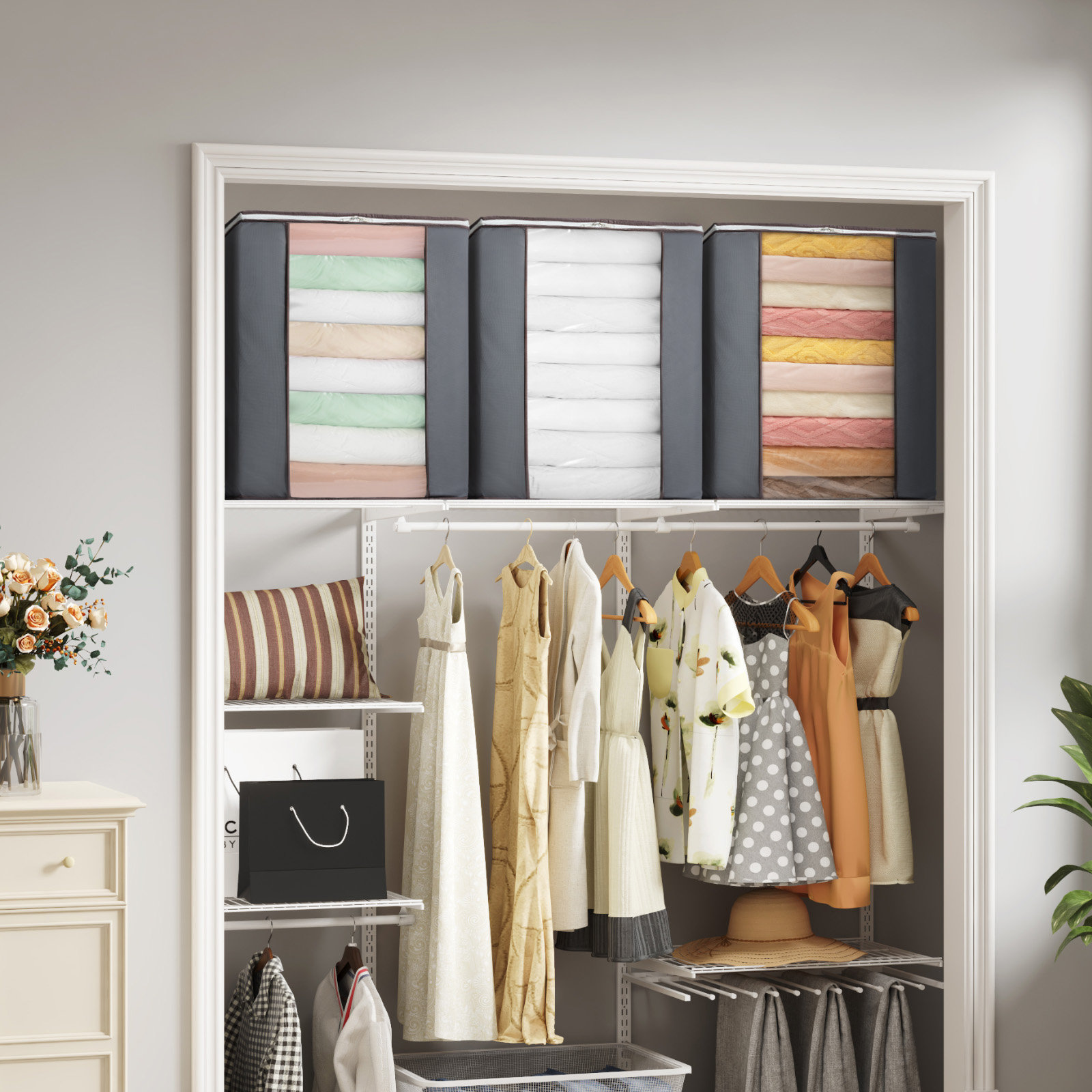 Ebern Designs 120L Extra Large Blanket Storage Bags, Foldable Comforter ...