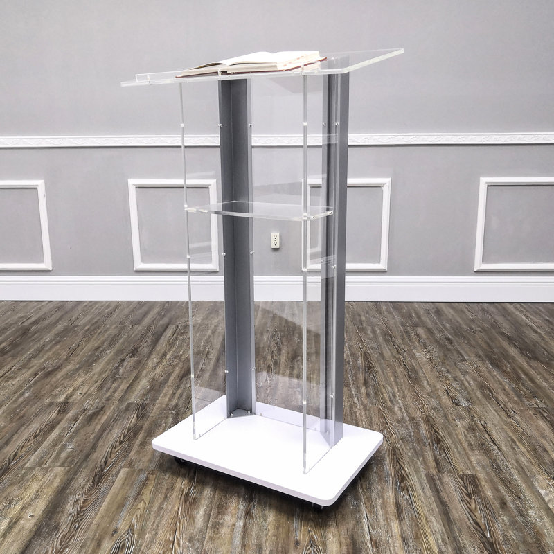 FixtureDisplays Clear Acrylic Plexiglass Podium Steel Sides Church ...
