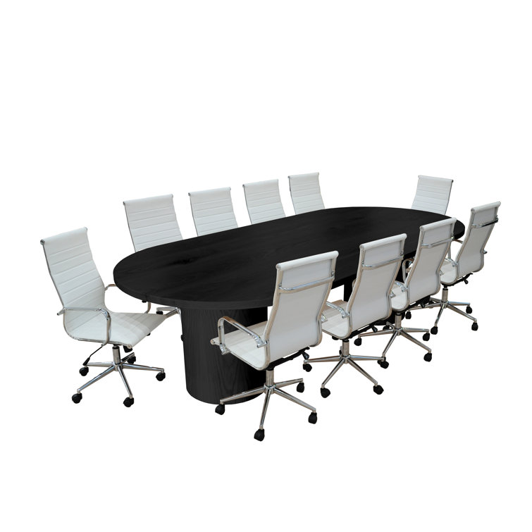Wrought Studio Ghedeon 120'' Solid Wood Oval Conference Table with 10 ...