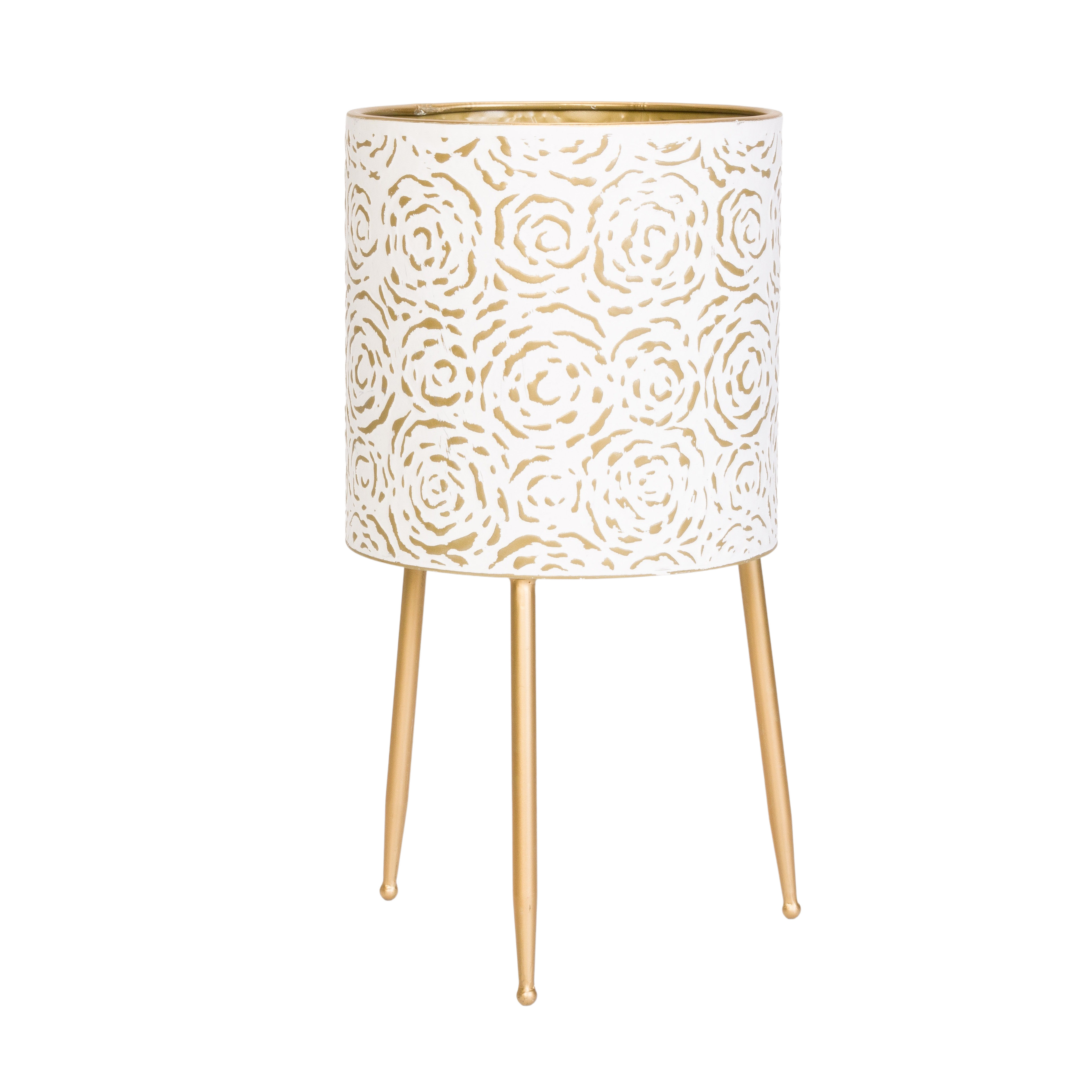 Mercer41 Florette Glam Indoor Metal Pot Planter With 3-Leg Metal Base ...