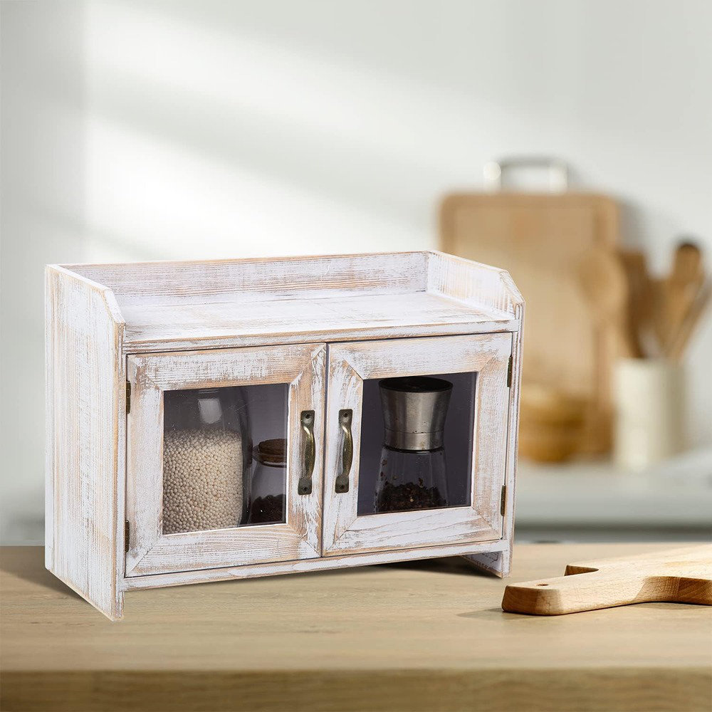 Ophelia & Co. White Wood Counter Top Storage Cabinet Organizer Shelf Gl ...