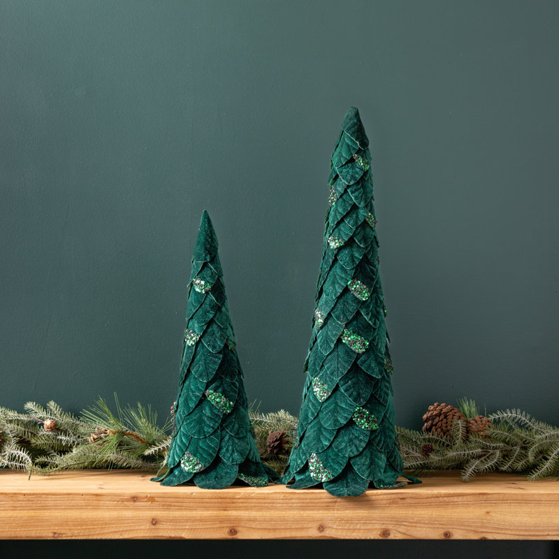 The Holiday Aisle® Green Beaded Leaf Pine Tree (Set of 2) | Wayfair