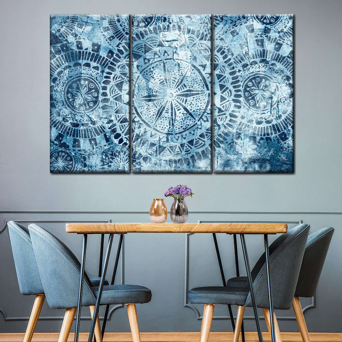 Bungalow Rose Mandala Tribal Blue Mandalas Multi Piece Canvas Print On ...