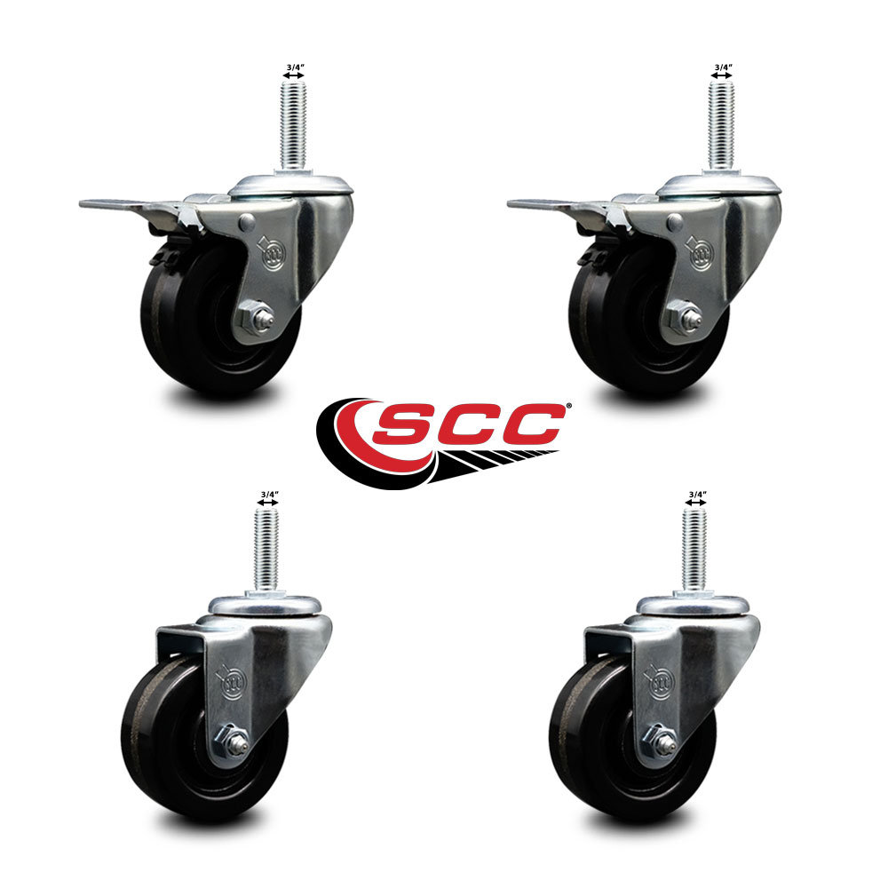 Service Caster Wheel Swivel 3/4 Inch Threaded Stem Caster Total Lock ...