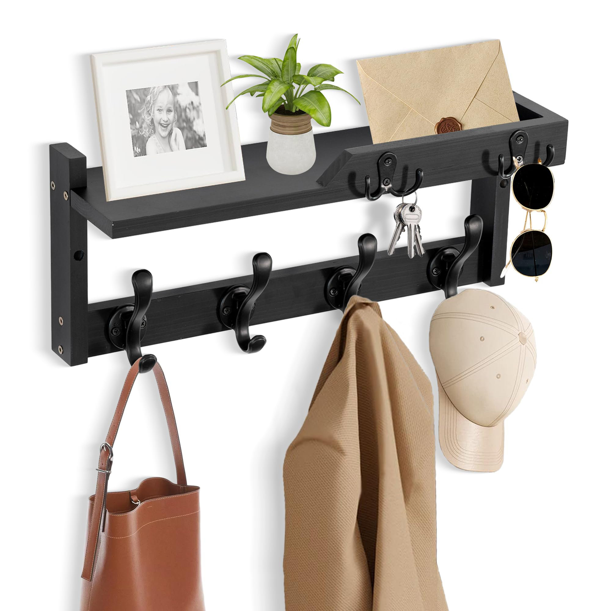 Rosalind Wheeler Coat Rack Wall Mount with Shelf, Coat Hanger Wall ...