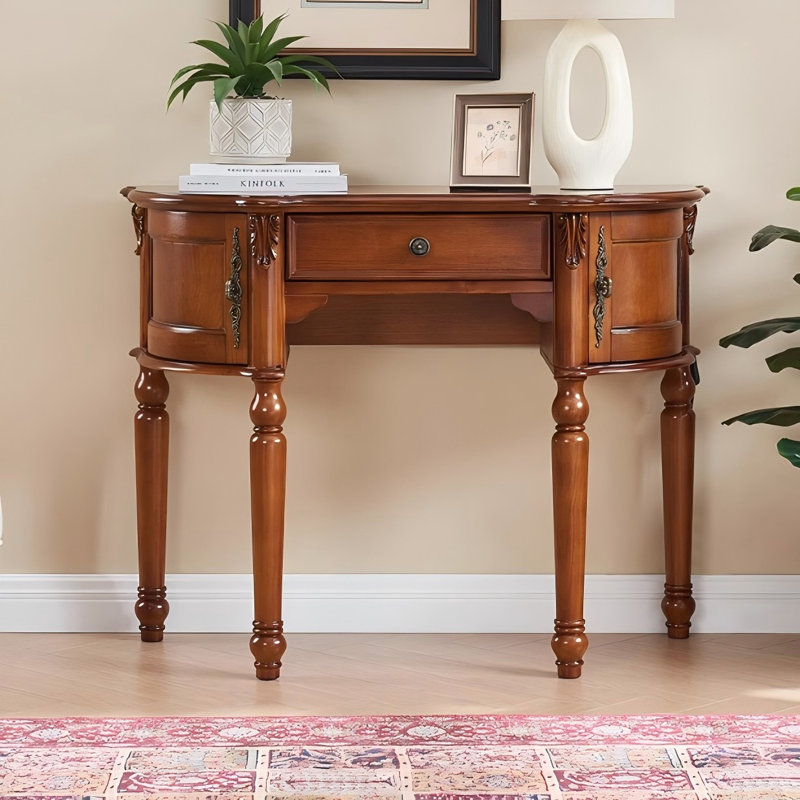 SINNOG Vintage Solid Wood Storage Semi-Circle Entryway Table | Wayfair