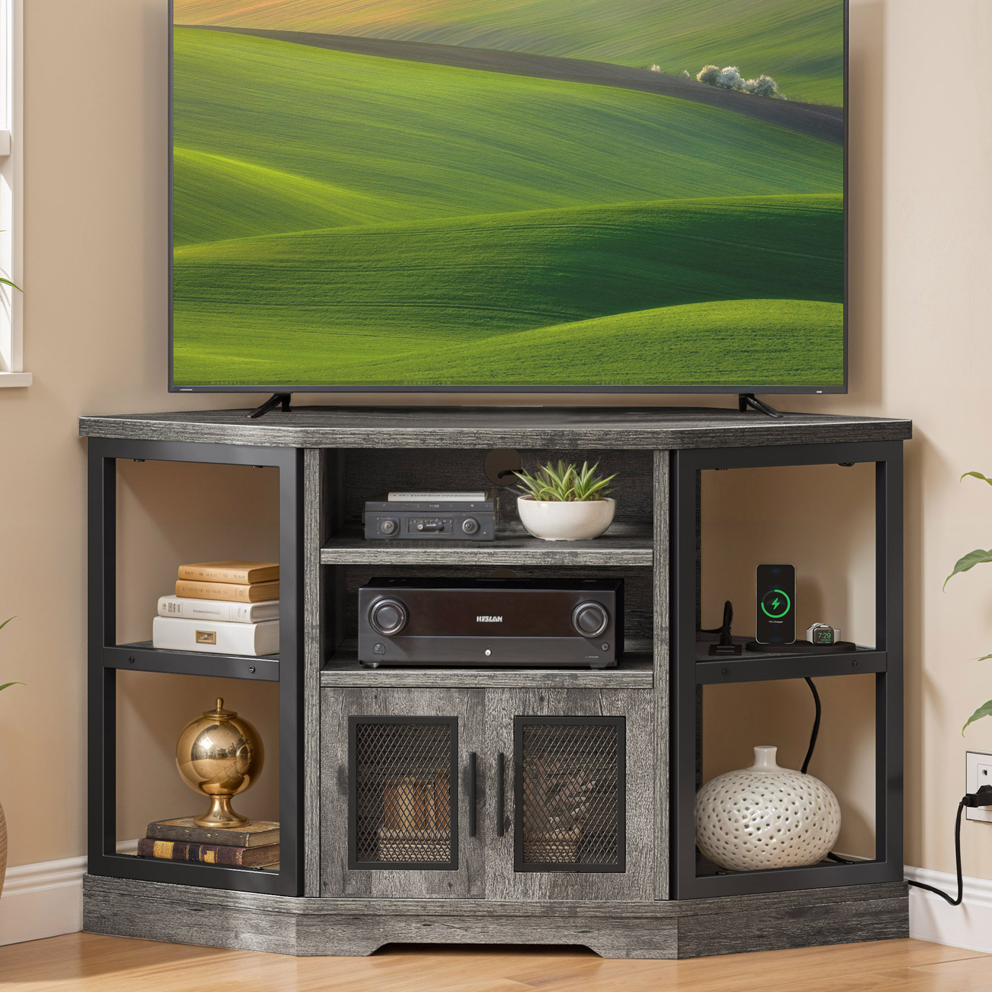 Ebern Designs Ardynn Vintage Style Corner TV Stand, Media Consoles for ...